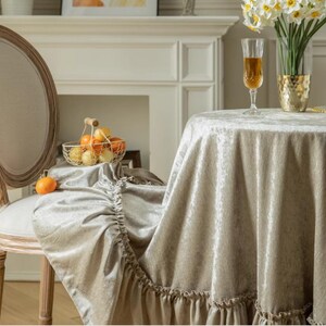 French Minimalist Solid Round Tablecloth With Handmade Ruffled for ...