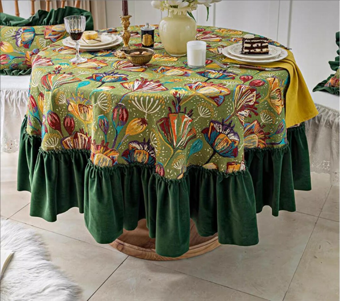 French Round Table Cloth Fall Table Cover Coffee Tabletop Ruffled Table ...