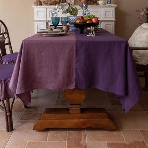 100% Linen Purple Tablecloth - Solid Color Tablecloth- French White ...