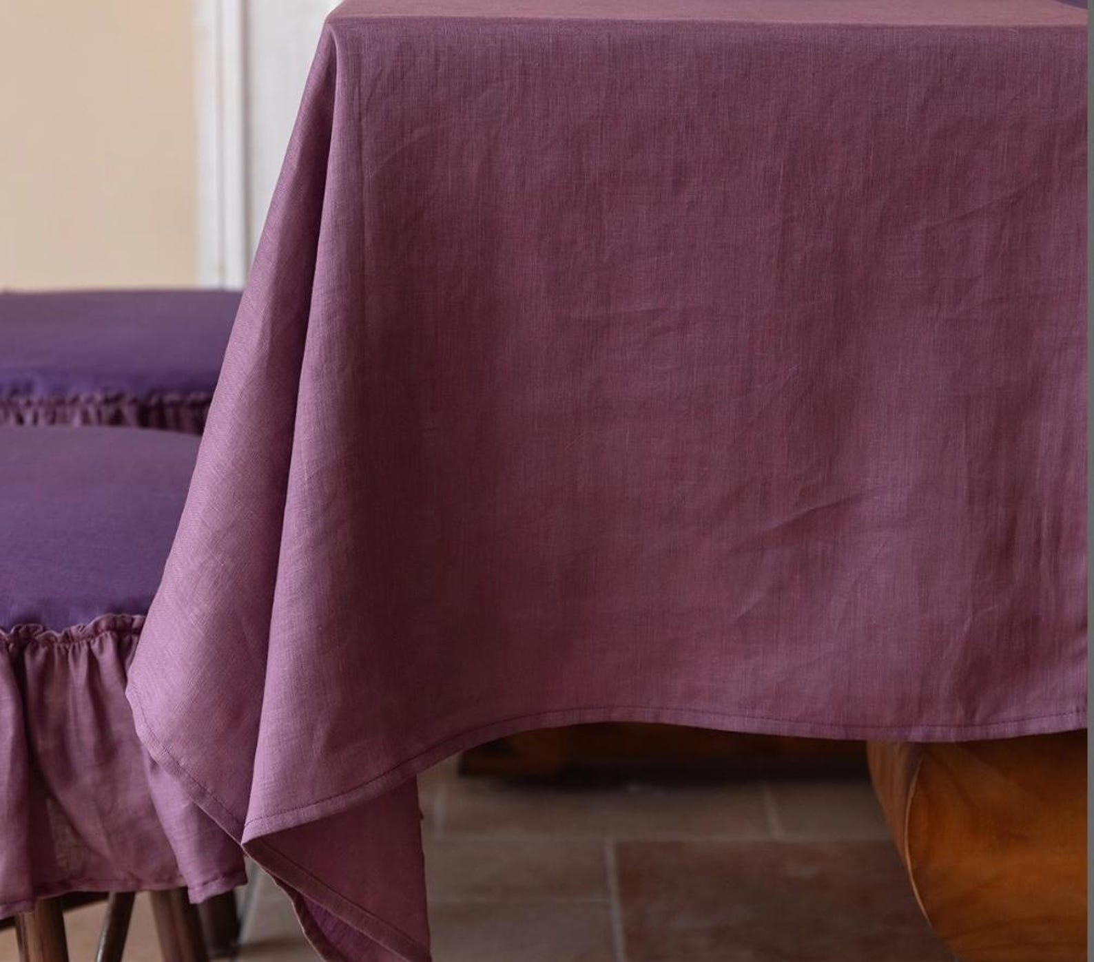 100% Linen Purple Tablecloth - Solid Color Premium Tablecloth- French ...
