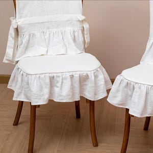 French Ruffled Chair Pads,chairs Slipcovers Rustic Linen Chair Seat ...