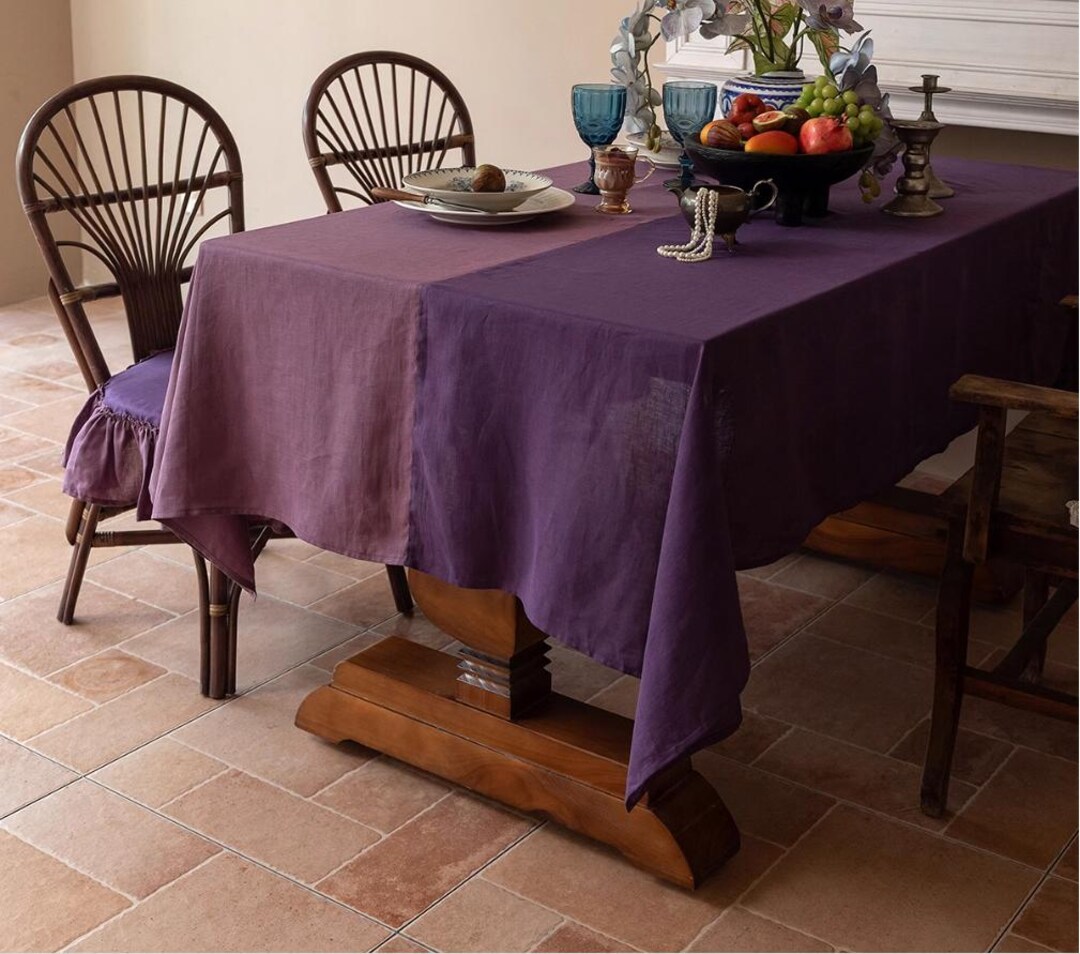 100% Linen Purple Tablecloth - Solid Color Premium Tablecloth- French ...