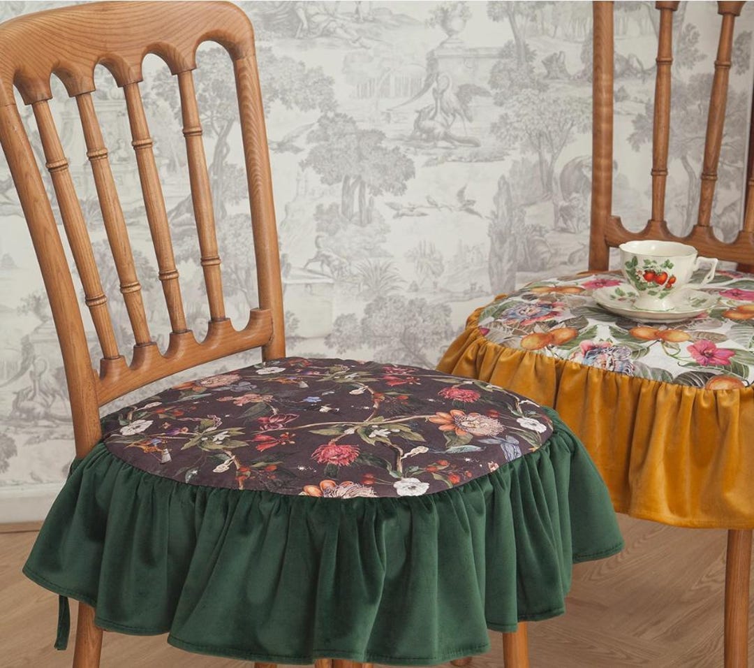 Retro Floral Chair Pads With Ruffled,chair Seat Slipcovers With Skirt ...