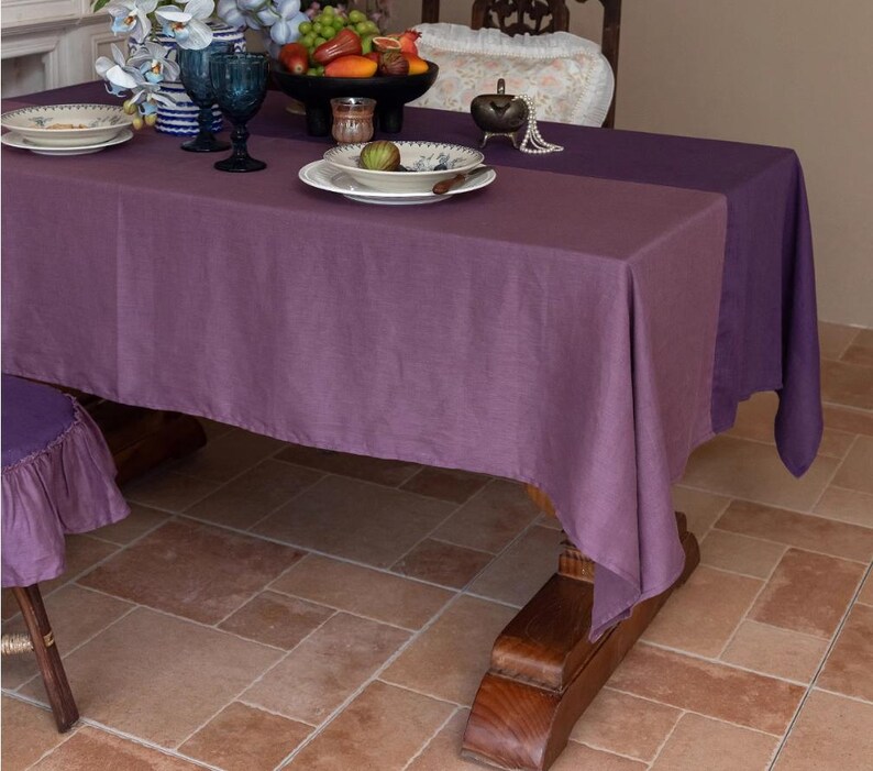 100% Linen Purple Tablecloth - Solid Color Premium Tablecloth- French ...