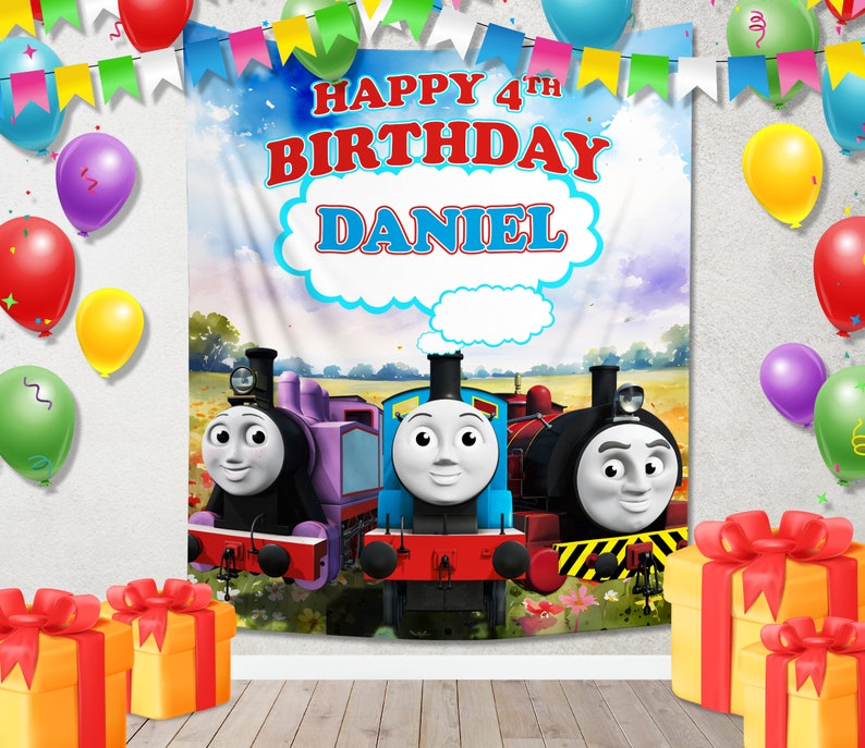 Printable Thomas and Friends Birthday Backdrop Banner, Personalized ...