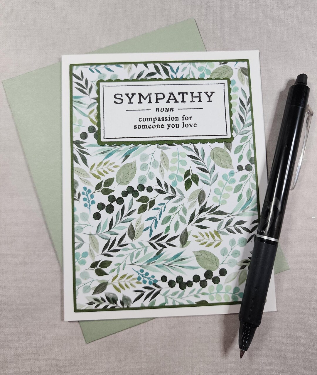 Sympathy Card: Handmade Compassion Card With Green Leaves - Etsy