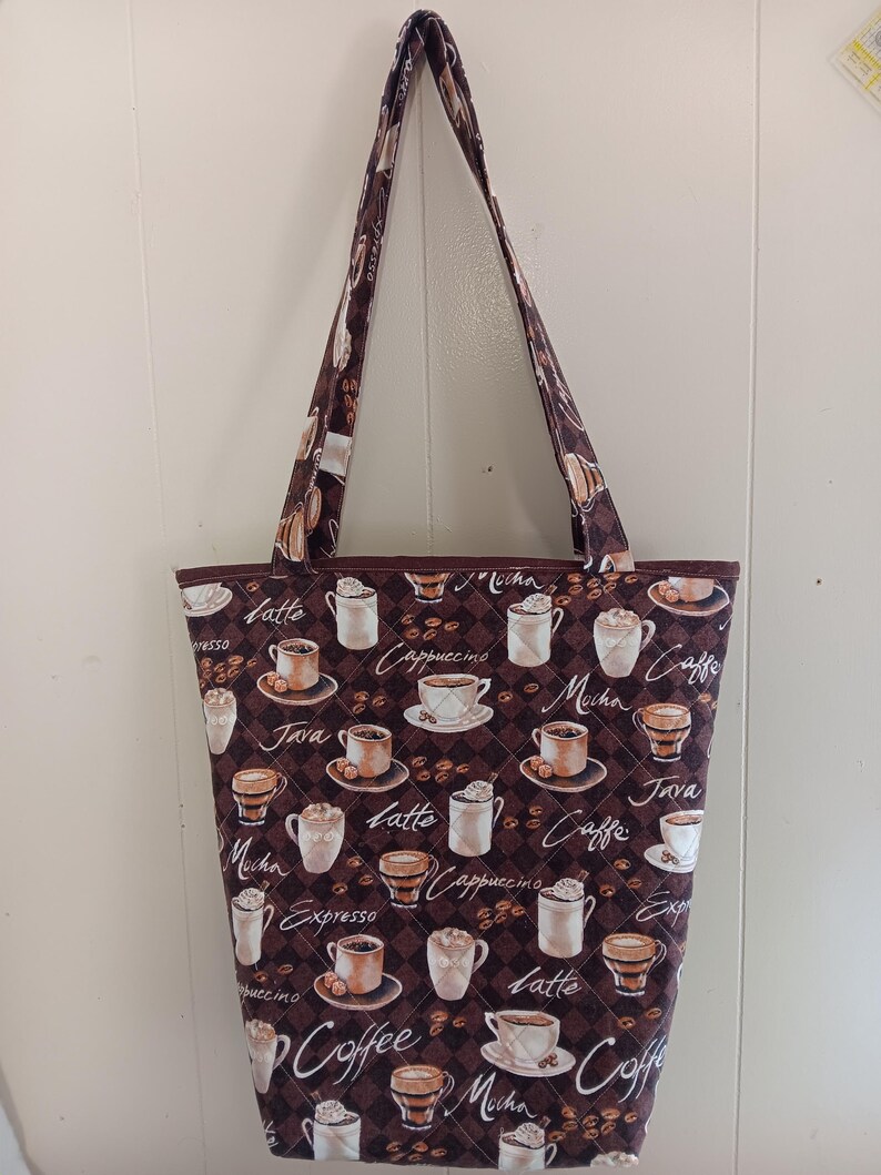 Coffee Themed Quilted Tote Bag Purse - Etsy