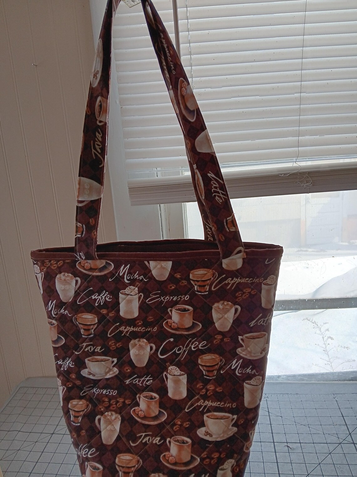 Coffee Themed Quilted Tote Bag Purse - Etsy