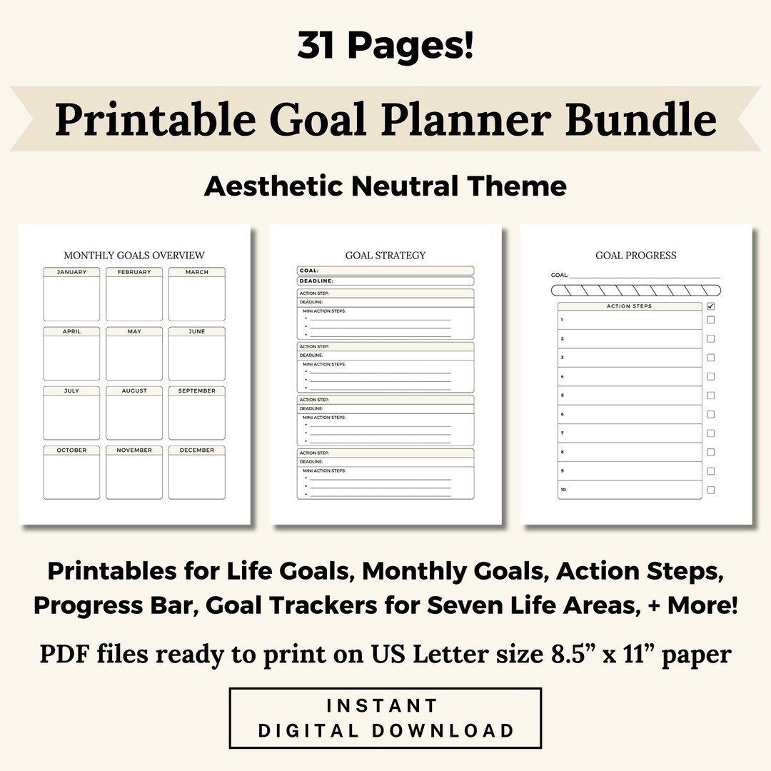 Printable Goal Planner Bundle, 31 Pages Include Life Goals, Yearly ...