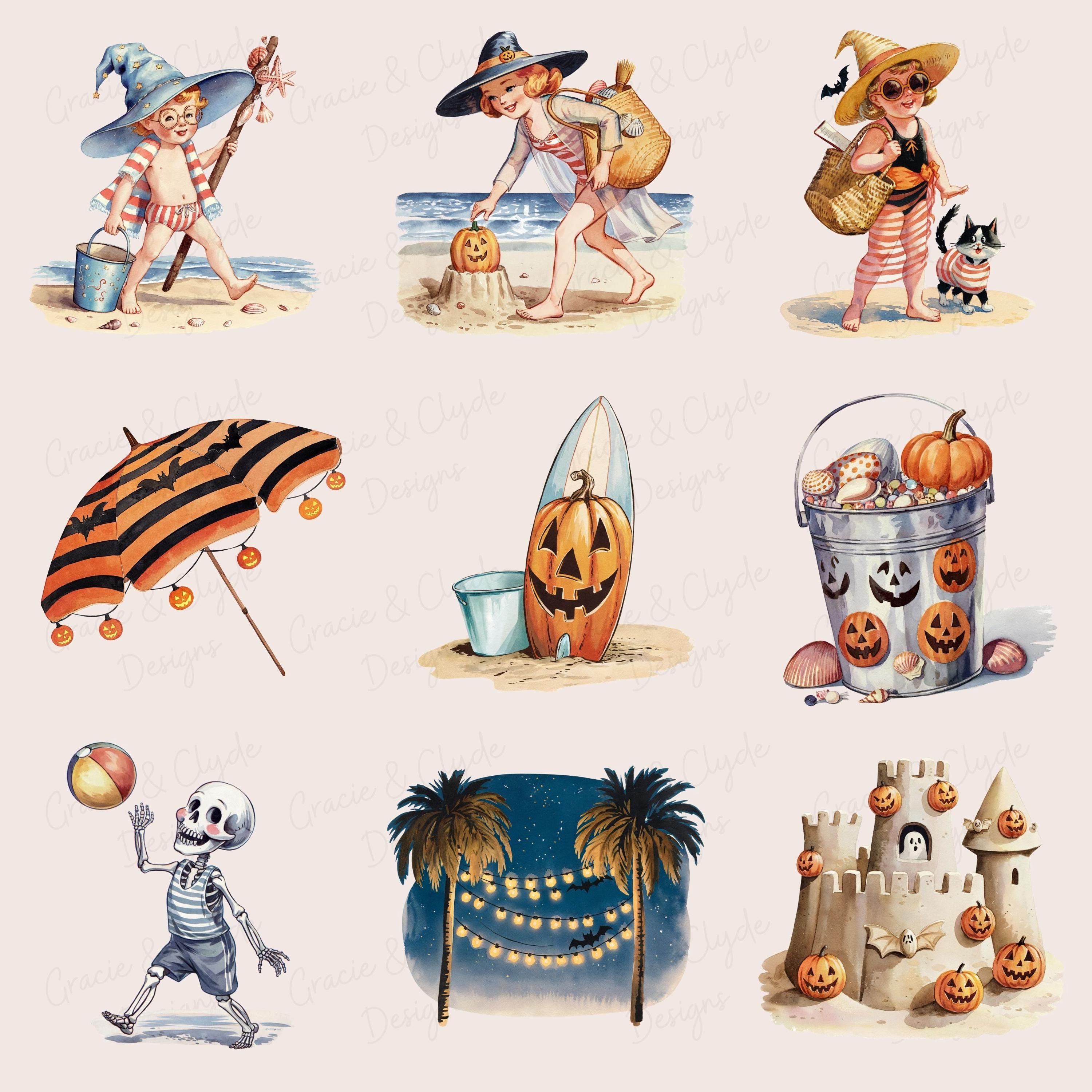 Summer Halloween Clipart | Spooky Beach Days | Vintage Halloween PNG ...