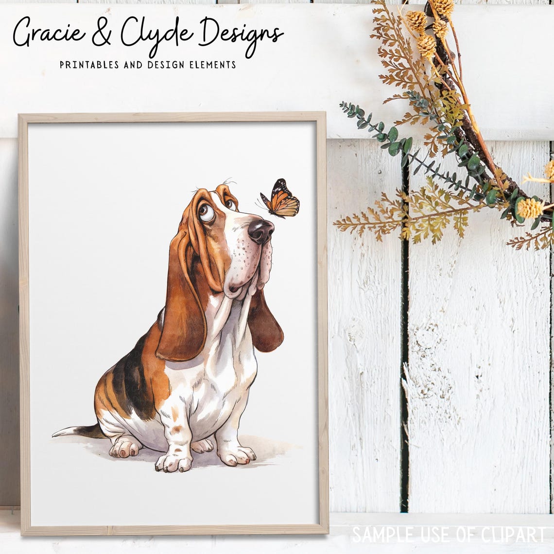 Basset Hound Dog Clipart – Cute Butterfly PNG Illustration - Etsy