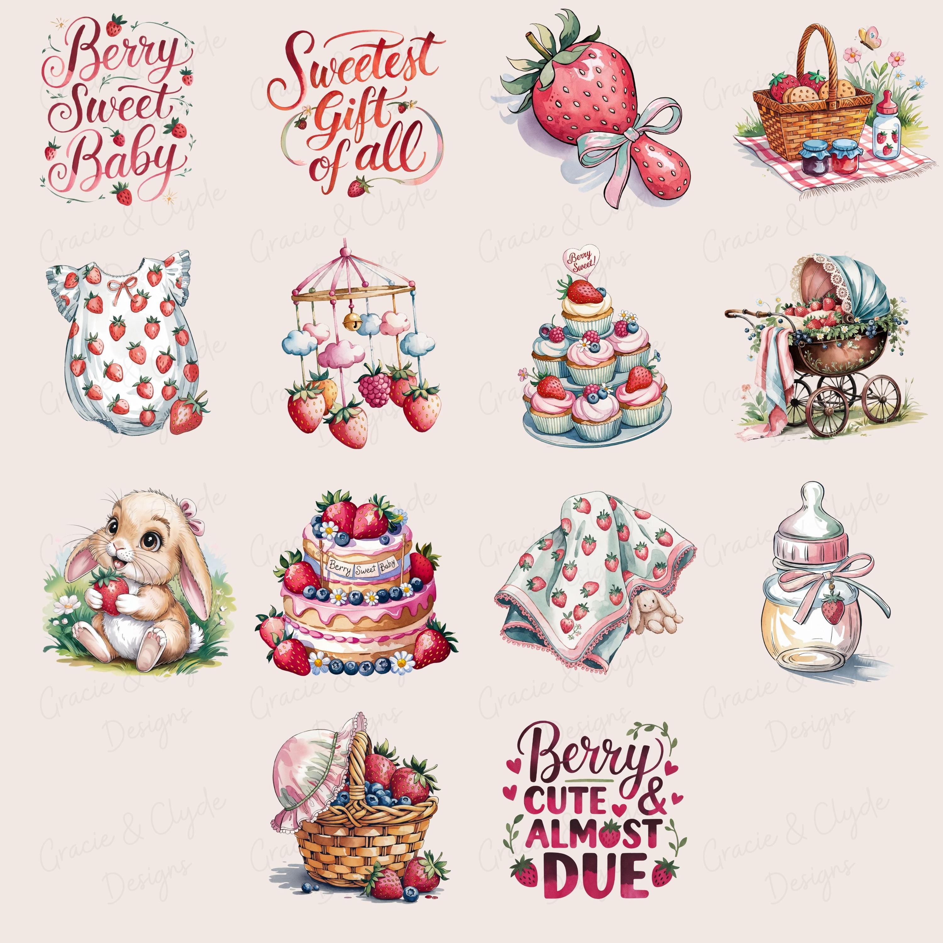 Berry Sweet Baby Shower Clipart Set, Strawberry PNG, Berry Cute Baby ...