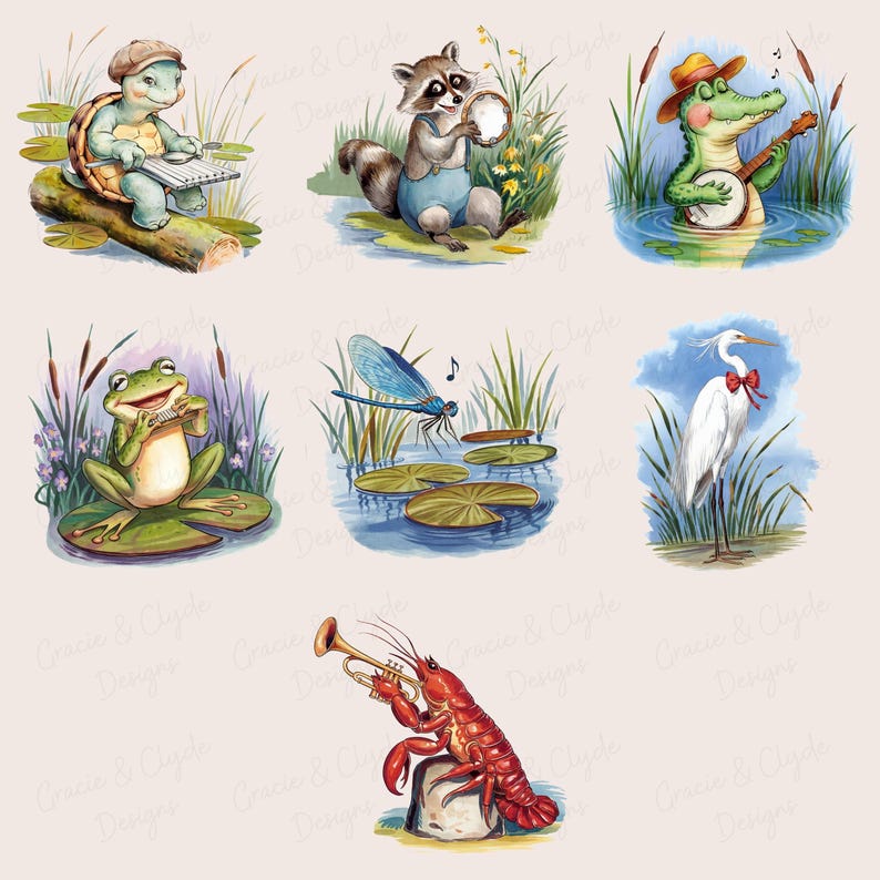 Watercolor Bayou Animals Clipart | Swamp Band Animal Illustrations | 7 ...
