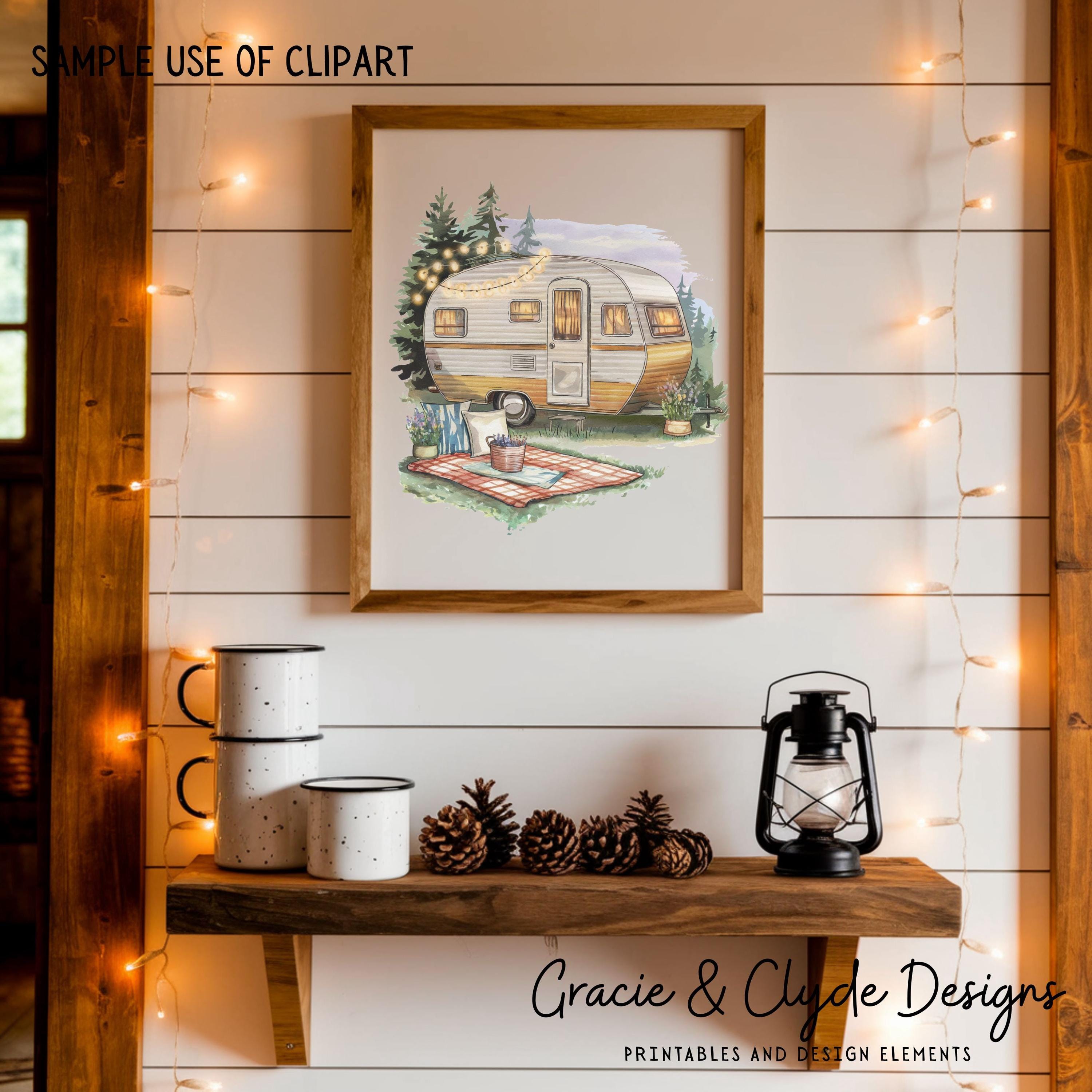 Cozy Camper Clipart | Retro Glamping Trailer | Vintage Camping ...