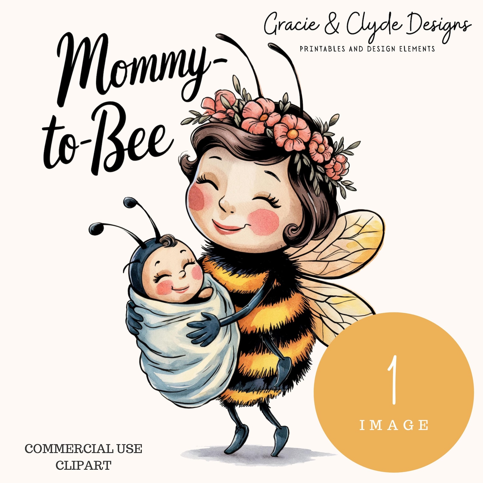 Mommy-to-bee Clipart | Cute Mom & Baby Bee Illustration | PNG | Baby ...