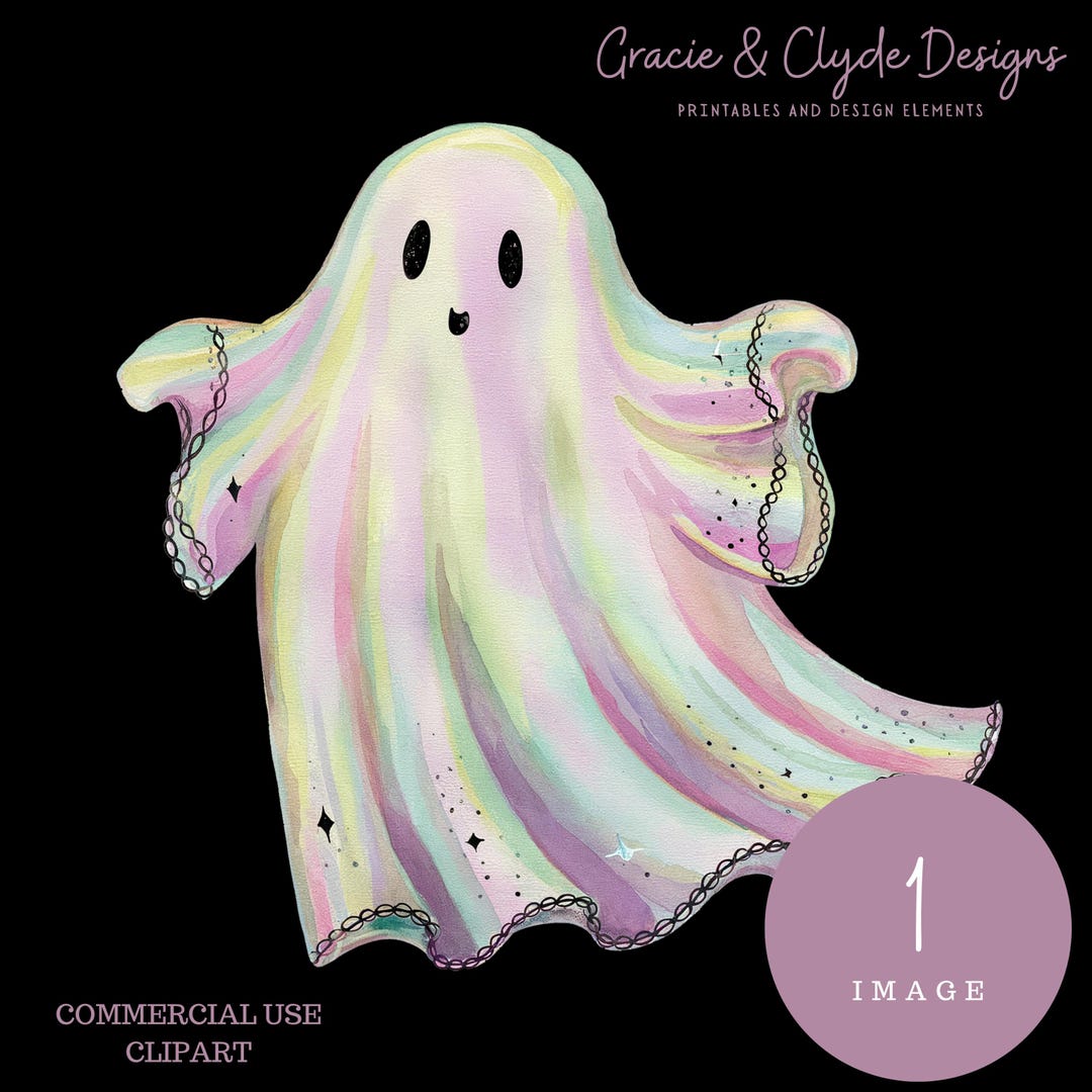 Pastel Rainbow Ghost Clipart | Cute Halloween PNG | Kawaii Ghost ...