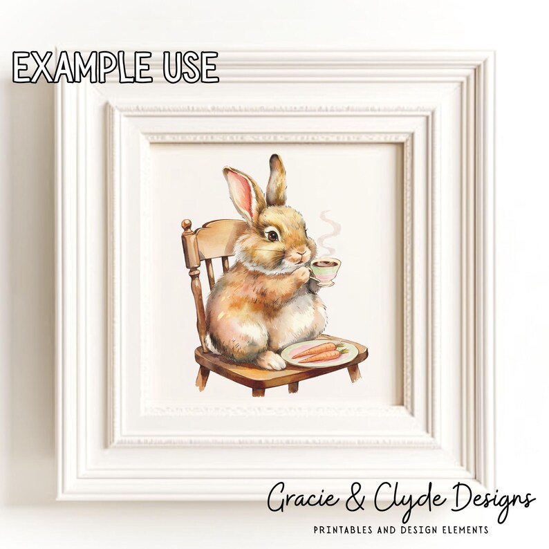 Cozy Tea Time Bunny, Whimsical Rabbit Clipart, PNG, Watercolor ...
