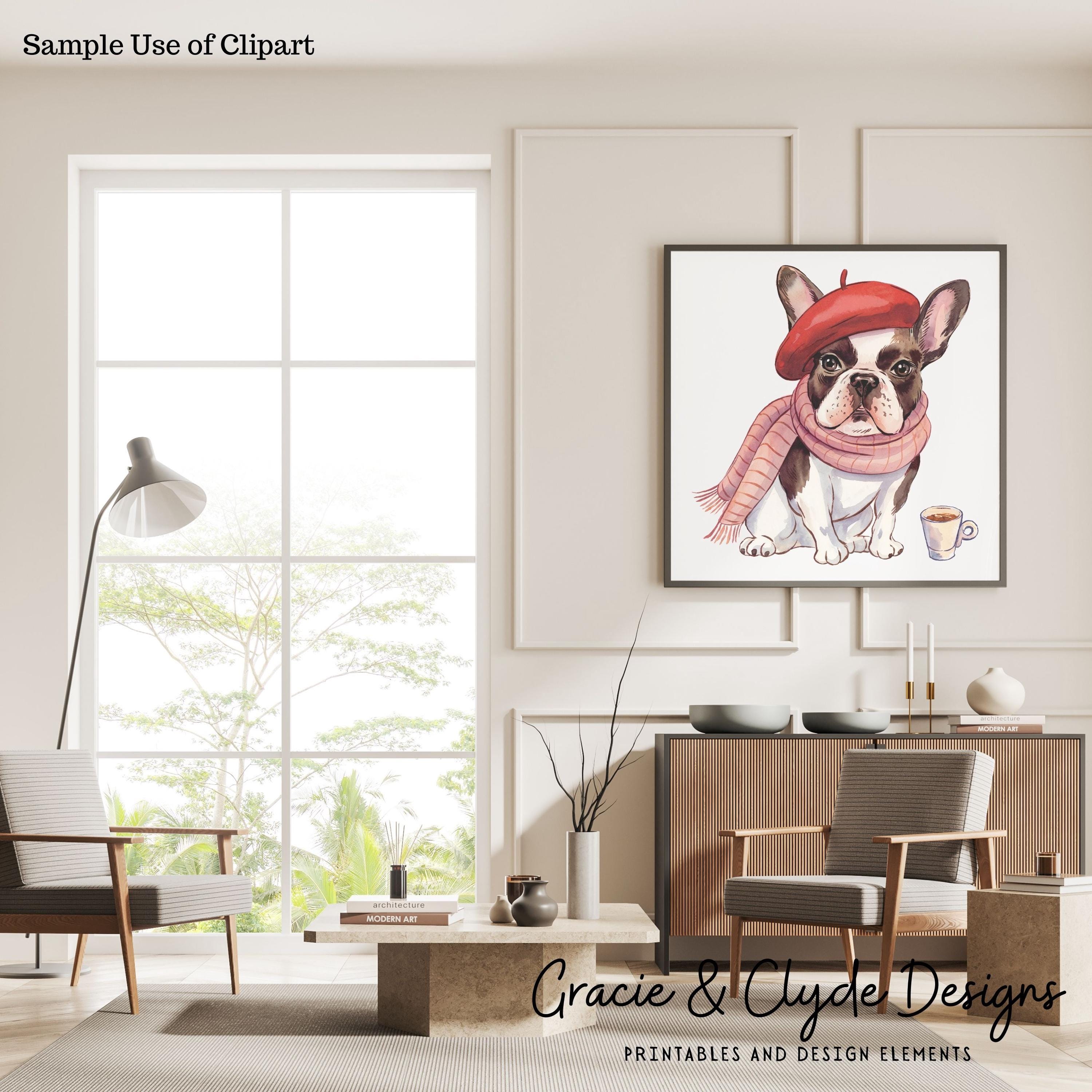 Café Pup Clipart | French Bulldog With Beret & Scarf | Parisian Coffee ...