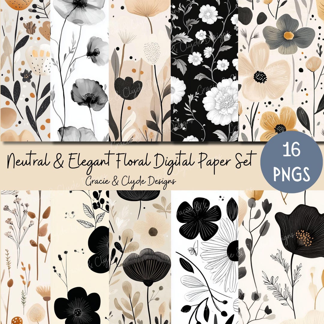 Charming Neutral Floral Backgrounds for Scrapbooking, Crafting, DIY ...