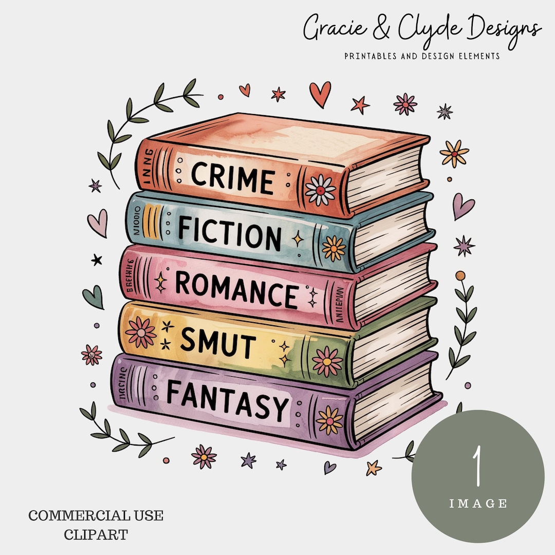 Stacked Book Genres Clipart | Crime Fiction Romance Smut Fantasy Books ...