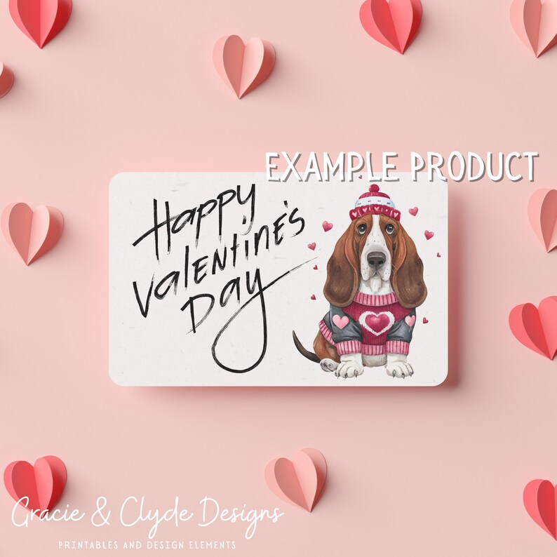 Valentine's Basset Hound Clip Art Set, 20 Pngs, Valentine's Day Clipart ...