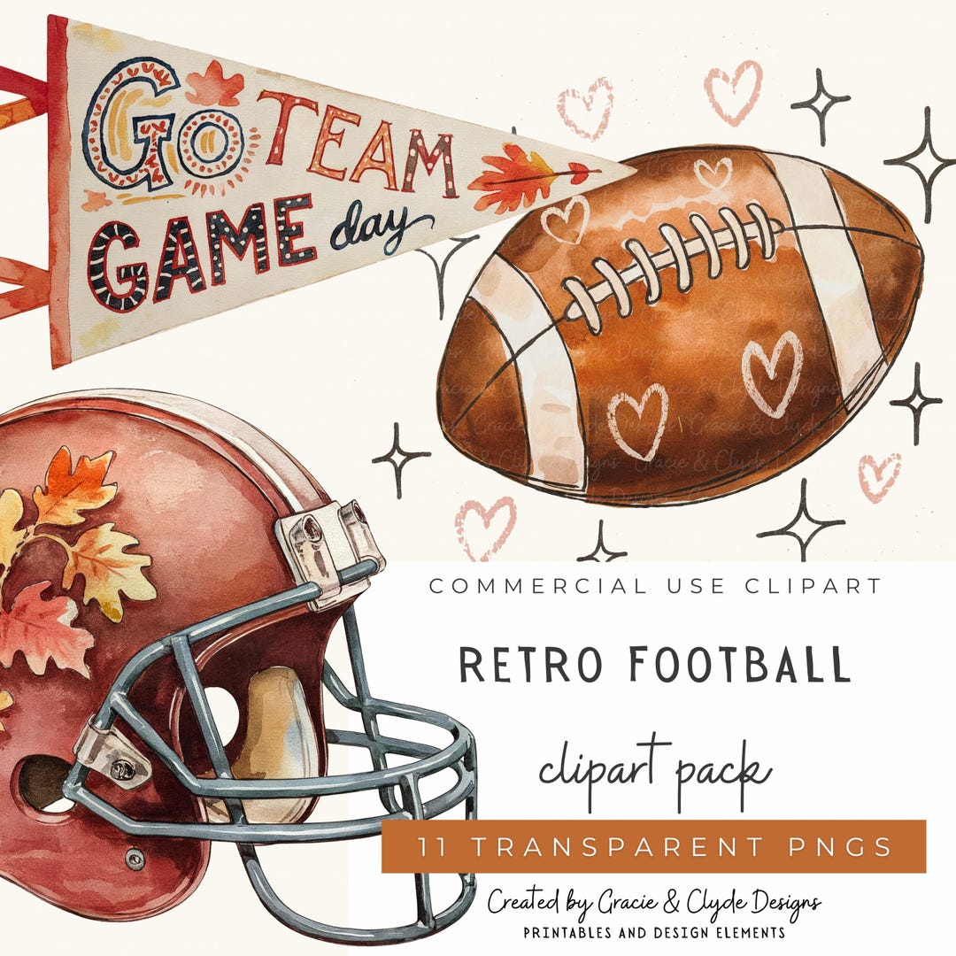 Retro Football Clipart Bundle – Game Day Pngs With Helmets, Pennants ...
