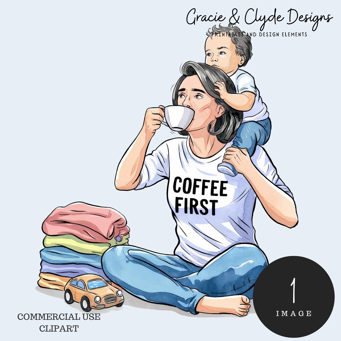 Relatable Mom Life Clipart | Coffee First Chaos | Funny Mom & Baby PNG ...