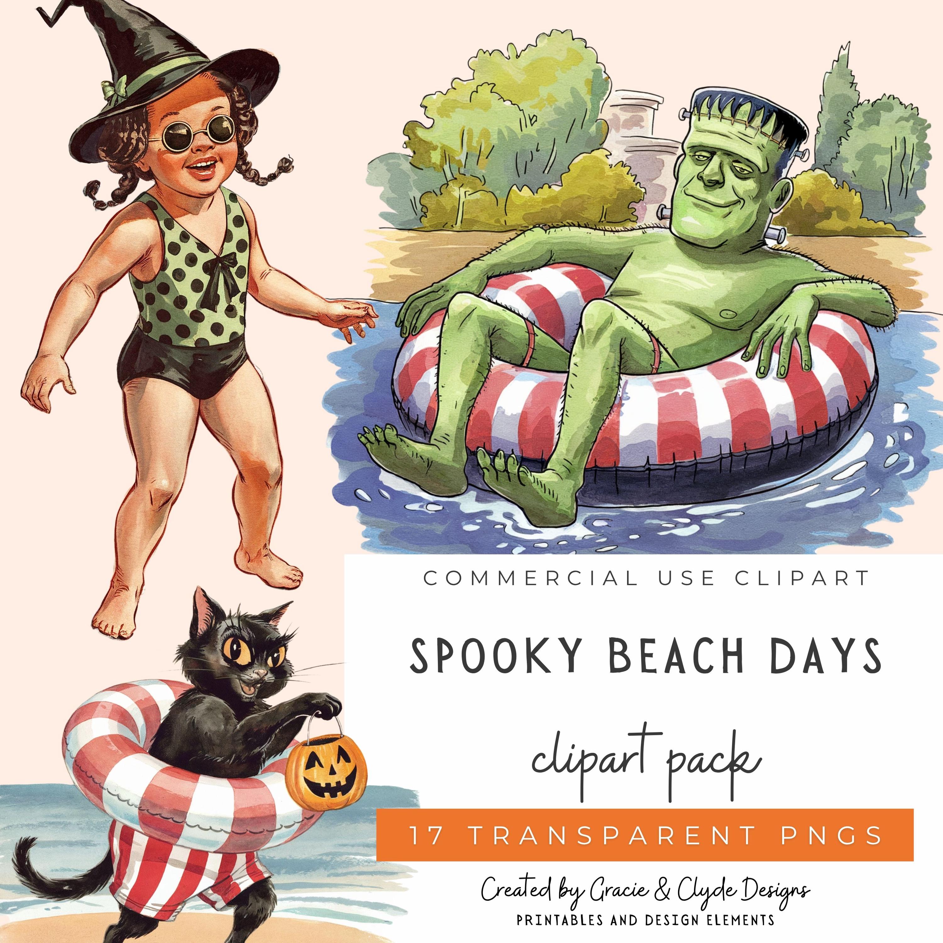 Summer Halloween Clipart | Spooky Beach Days | Vintage Halloween PNG ...