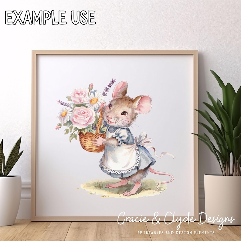 Victorian Mouse Clipart, PNG, Cottagecore Floral Mouse Illustration ...