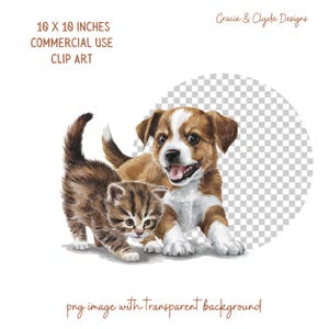 Whimsical Watercolor Clipart Set: Playful Kittens and Puppies, 13 Pngs ...