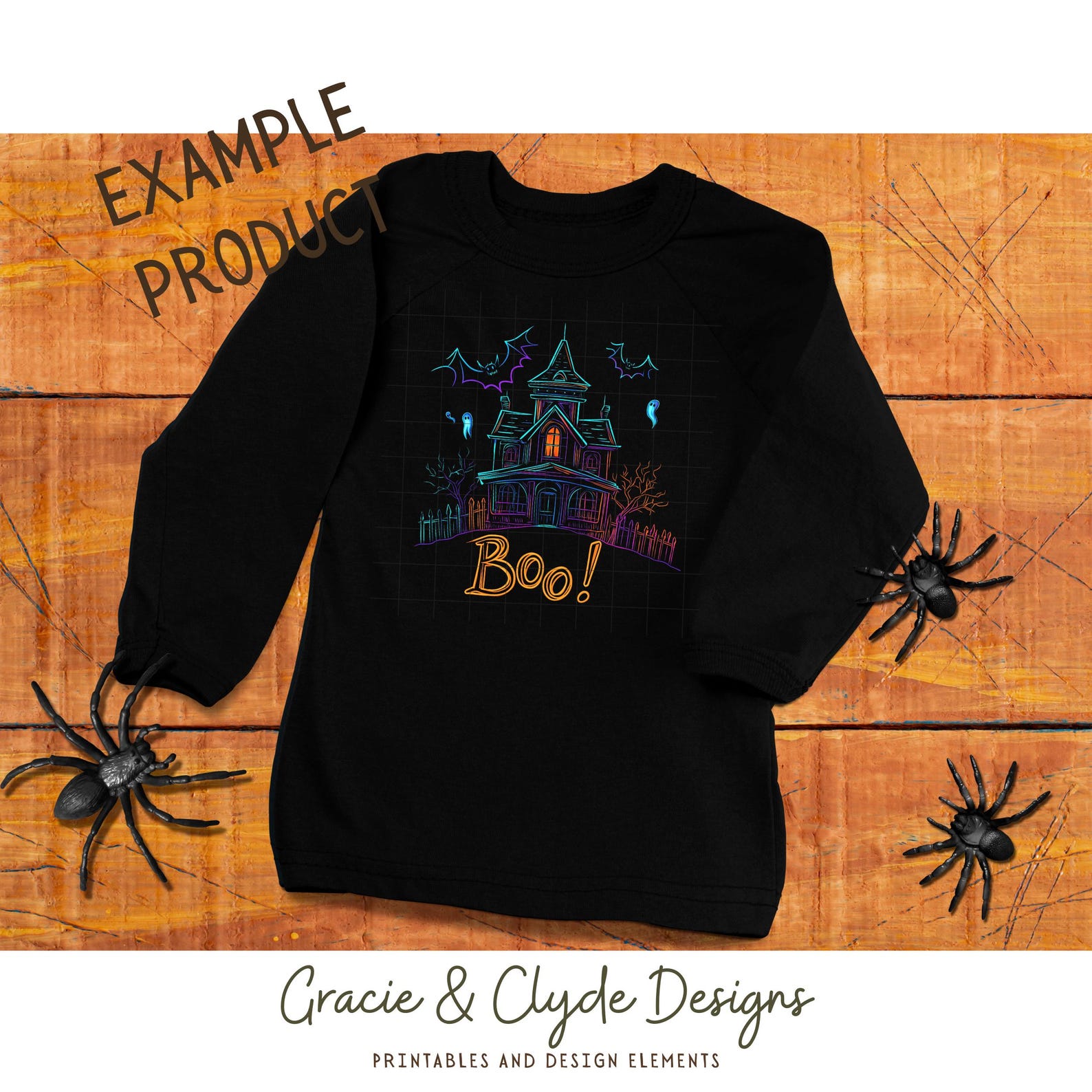 Neon Halloween Haunted House Clipart PNG, Spooky Haunted House With Boo ...