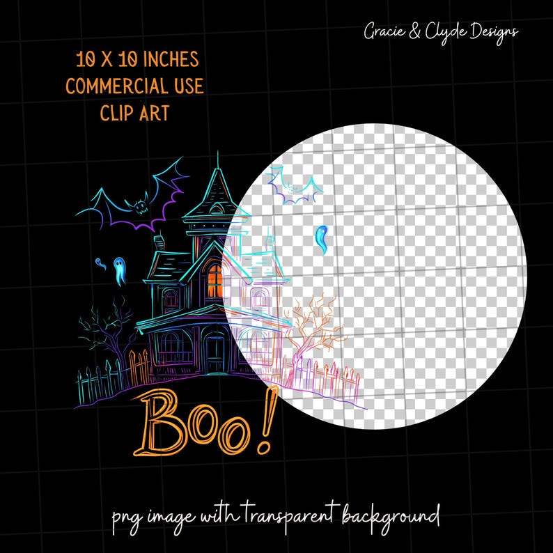 Neon Halloween Haunted House Clipart PNG, Spooky Haunted House With Boo ...