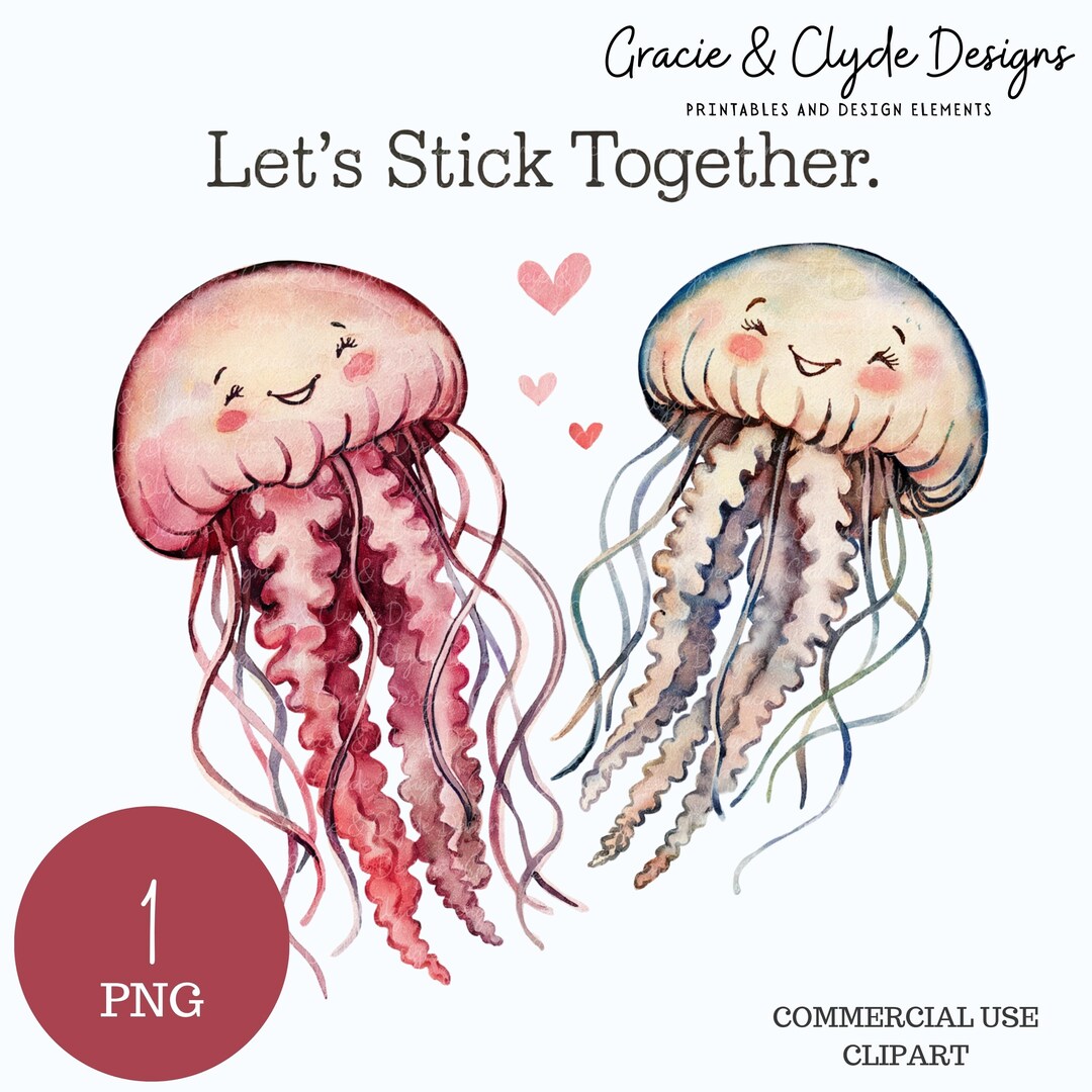 Jelly Fish Clipart PNG | Let’s Stick Together Jellyfish | Cute Ocean ...