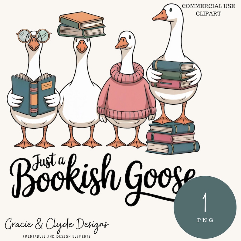 Just a Bookish Goose PNG | Funny Goose Book Lover Clipart | Reading ...