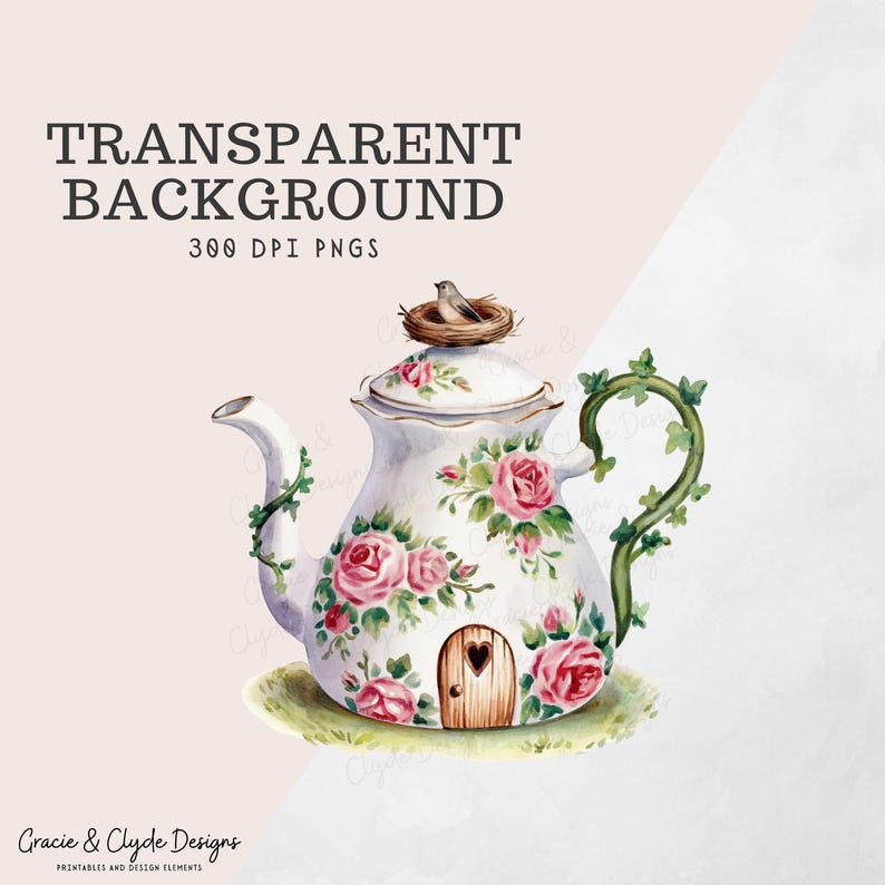 Enchanted Teapot Cottages, Whimsical Fairy House Clipart, PNG ...