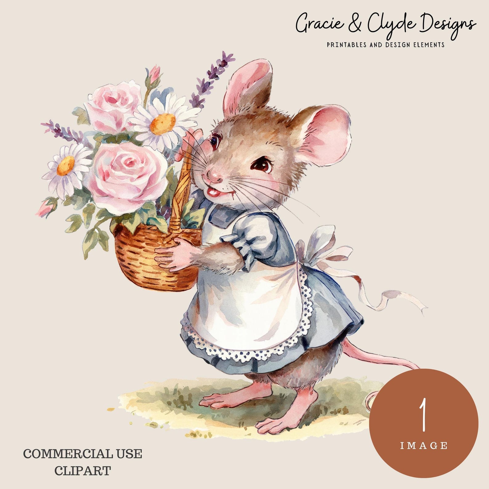 Victorian Mouse Clipart, PNG, Cottagecore Floral Mouse Illustration ...