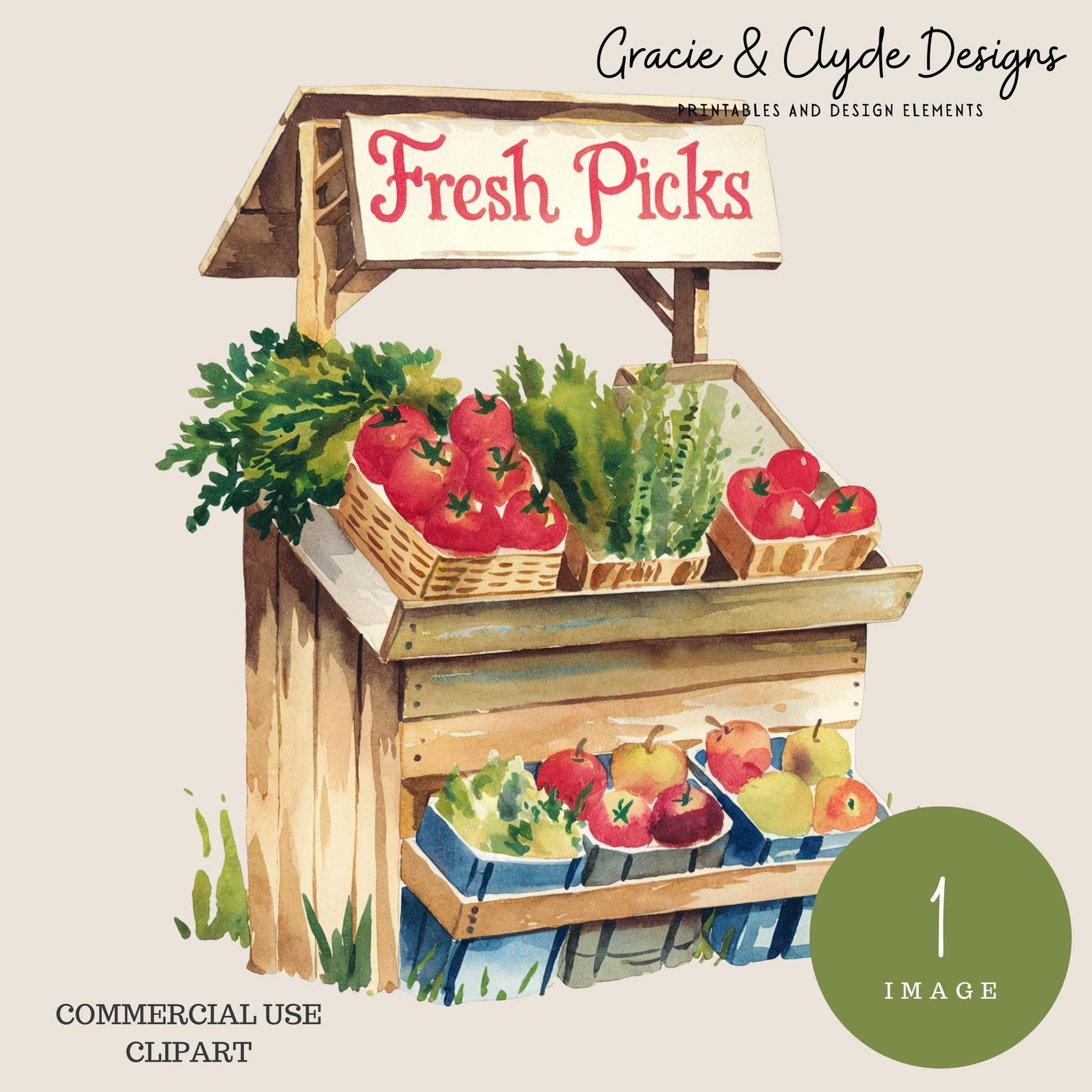 Fresh Picks Clipart | Rustic Farmstand With Fruits & Veggies | Farmers ...