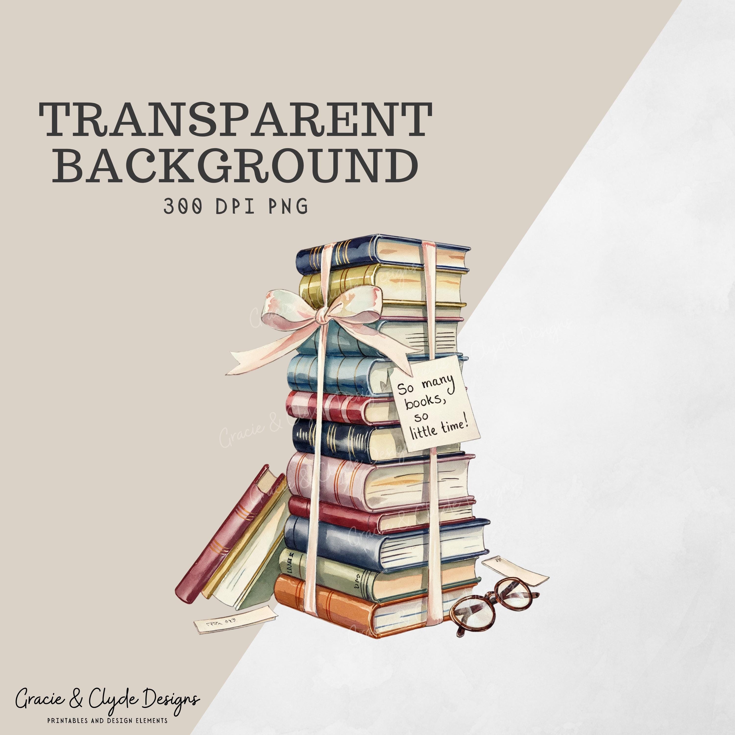 Book Stack Clipart | so Many Books PNG | Vintage Reading Illustration ...