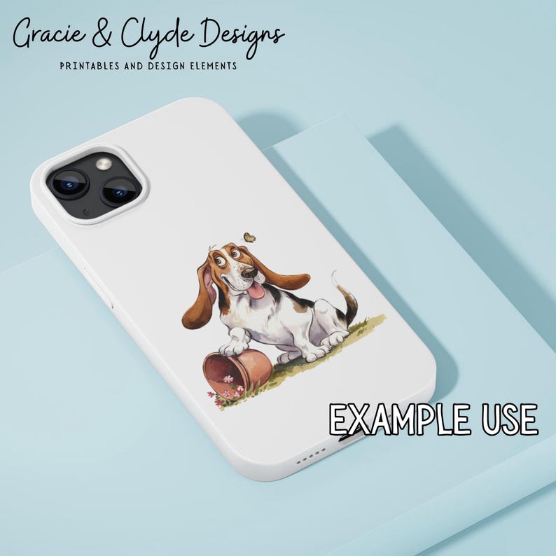 Playful Basset Hound Clipart, PNG, Cute Watercolor Dog Illustration for ...
