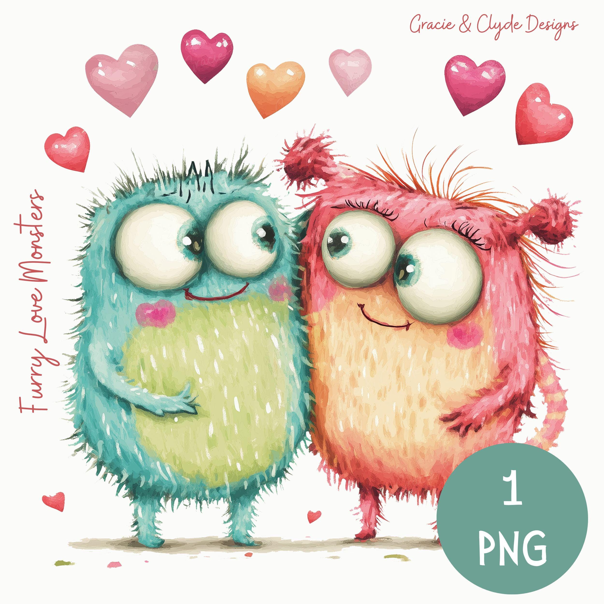 Furry Love Monsters Clipart, Whimsical Valentine's Day Art, Cute ...