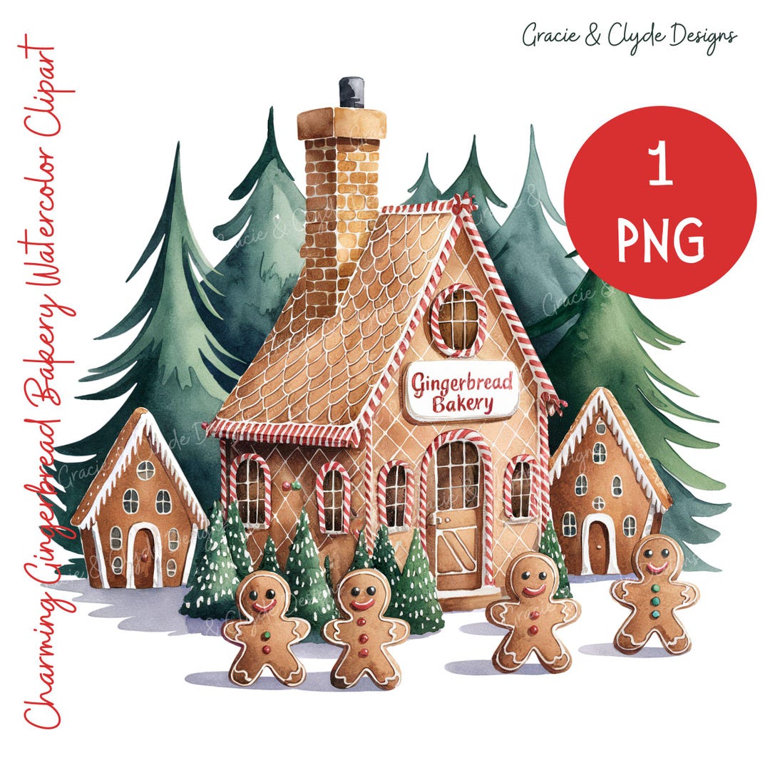 Whimsical Watercolor Gingerbread Bakery Clipart, Gingerbread Cookies ...