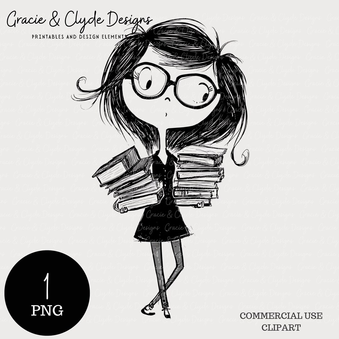 Book Lover Girl PNG, Reader Character Clipart, Book Stack Illustration ...