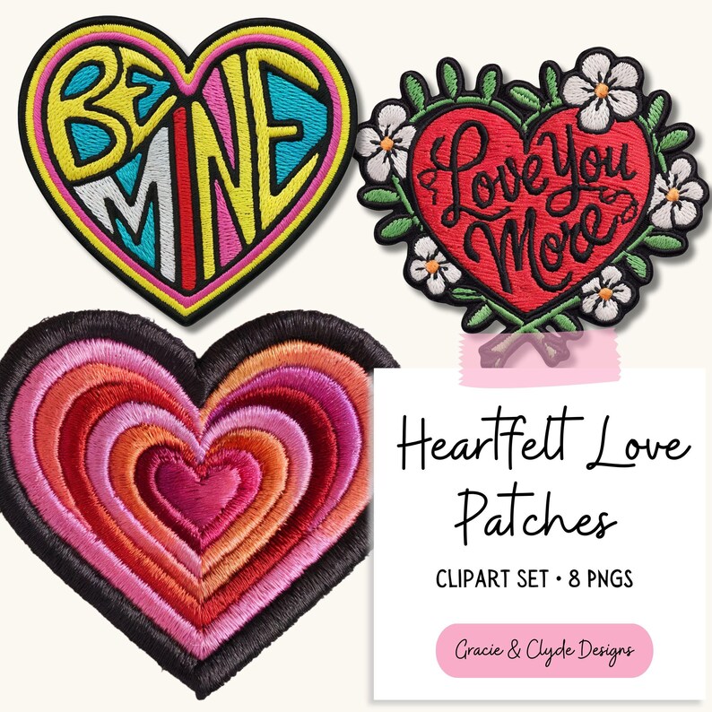 Valentine’s Day Clipart Set, Heartfelt Love Patches, Romantic Digital ...