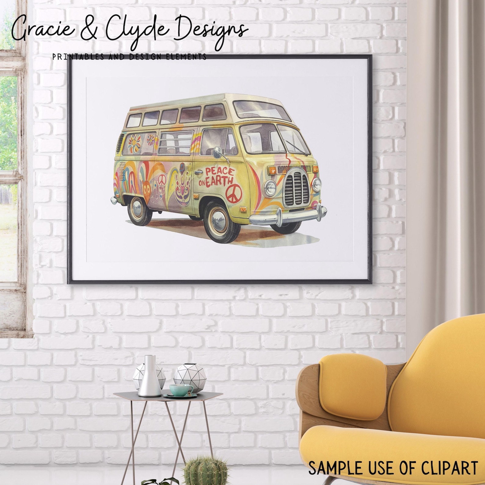 Peace Van Clipart | Groovy Hippie Bus PNG | Retro 70s Camper ...