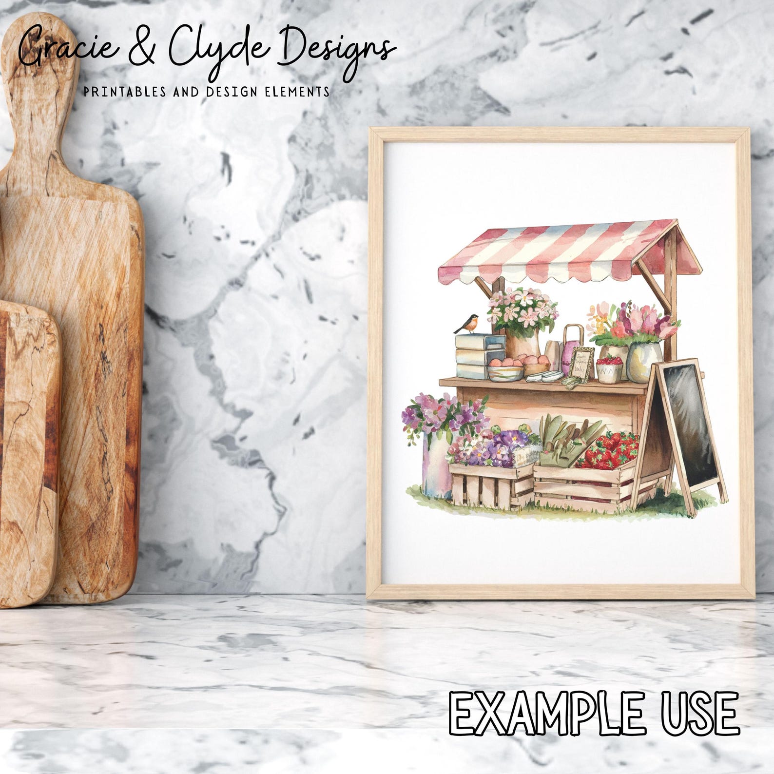 Market Day Whimsy, Watercolor Farmers Market Stand Clipart, PNG ...