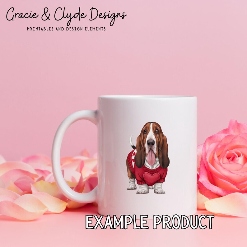 Valentine's Basset Hound Clip Art Set, 5 Pngs, Valentine's Day Clipart ...