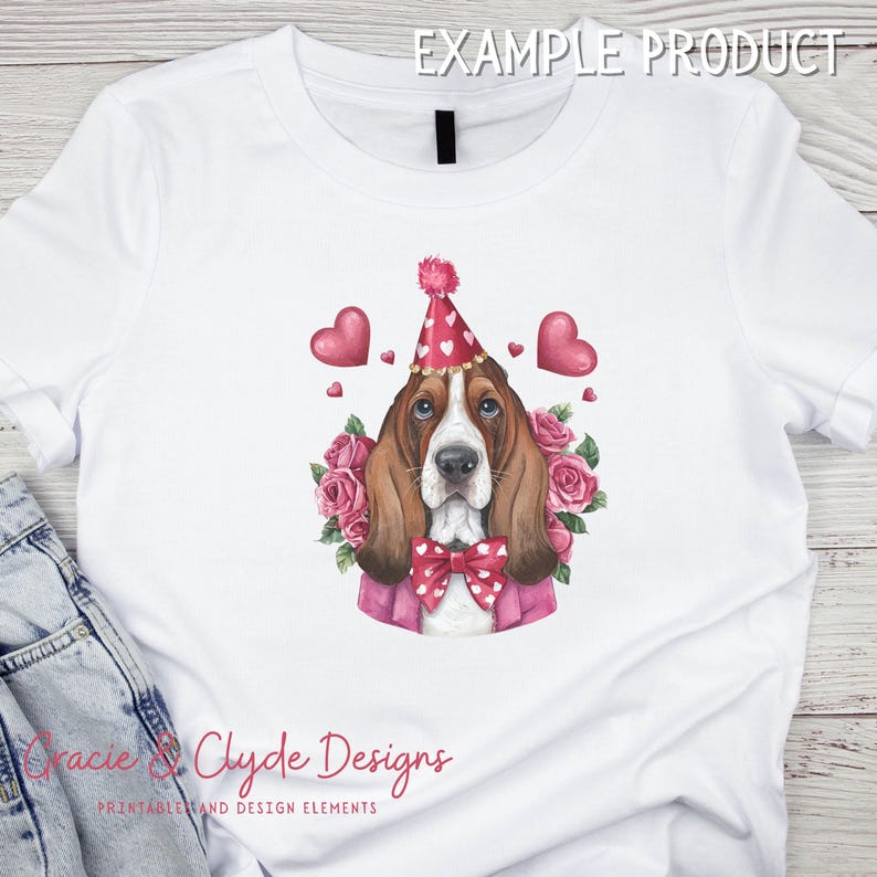 Valentine's Basset Hound Clip Art Set, 20 Pngs, Valentine's Day Clipart ...