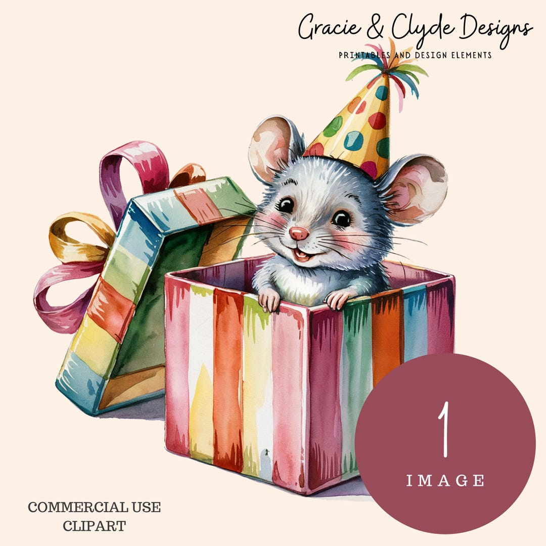 Birthday Surprise Mouse | Party Gift Box Clipart | PNG | Cute Mouse ...