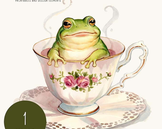 10 Frog in Teacup Clipart, Digital Download, Printable Watercolor ...