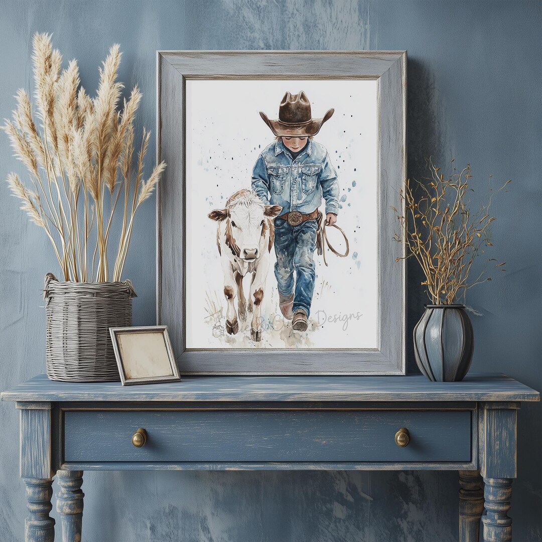 Little Cowboy and Calf Poster Printable, Western Decor, Cowboy Lover ...